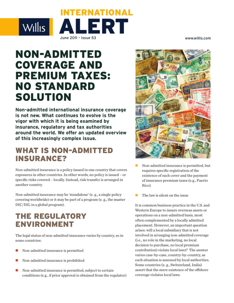 Non admitted Coverage And Premium Taxes No Standard Non admitted Coverage And Premium Taxes No Standard