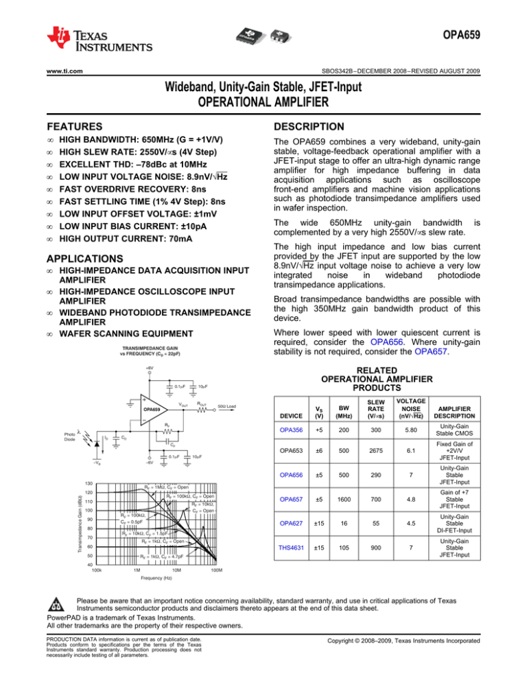Wideband Unity Gain Stable JFET Input Operational
