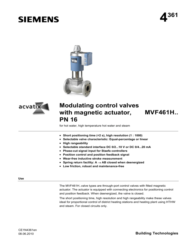 4361 Modulating control valves with magnetic actuator