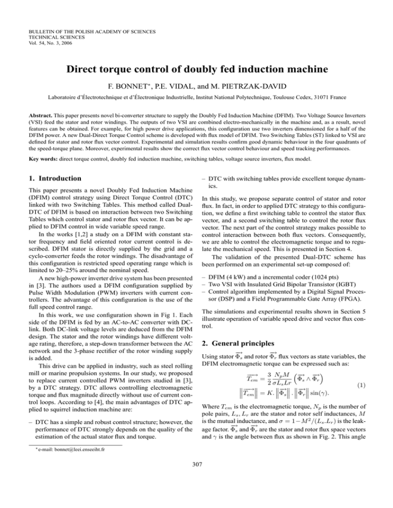 Direct Torque Control Of Doubly Fed Induction Machine