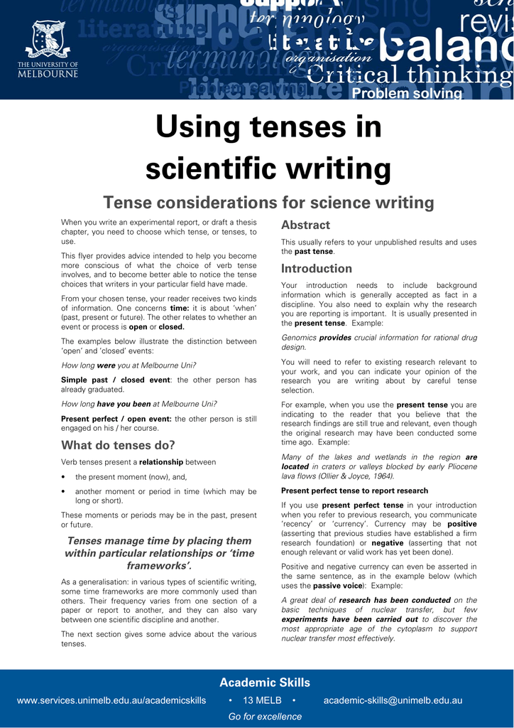 Using Tenses In Scientific Writing Update Using Tenses In Scientific Writing Update