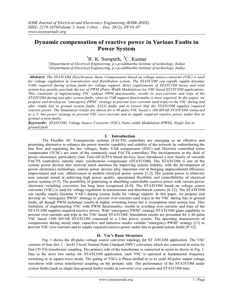 Dynamic compensation of reactive power in Various Faults in Power