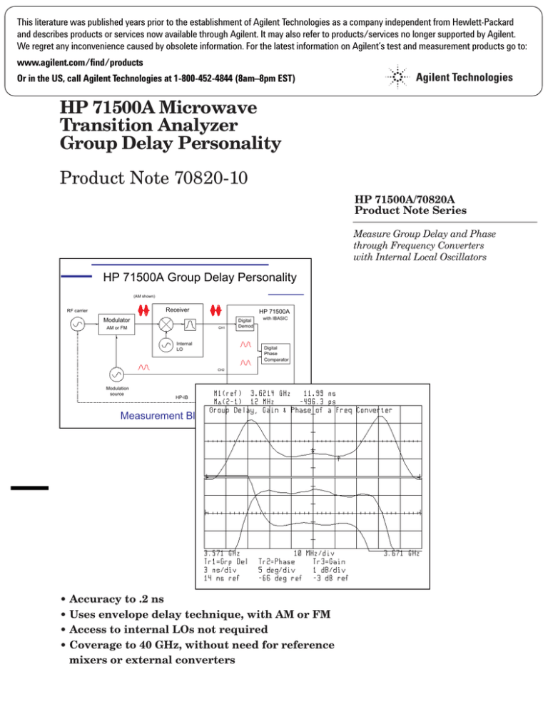 Group Delay Measurement With The Agilent 71500A