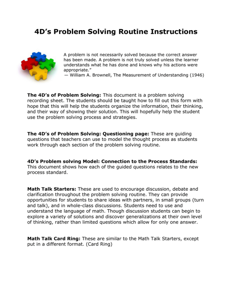 4D s Problem Solving Routine Instructions 4D s Problem Solving Routine Instructions