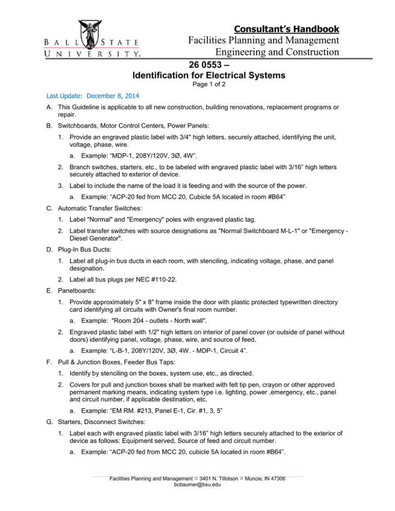 26 0553 Identification for Electrical Systems