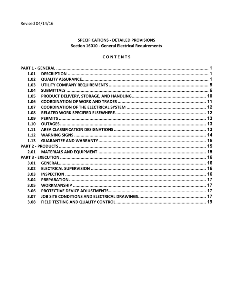 Section 16010 - General Electrical Requirements