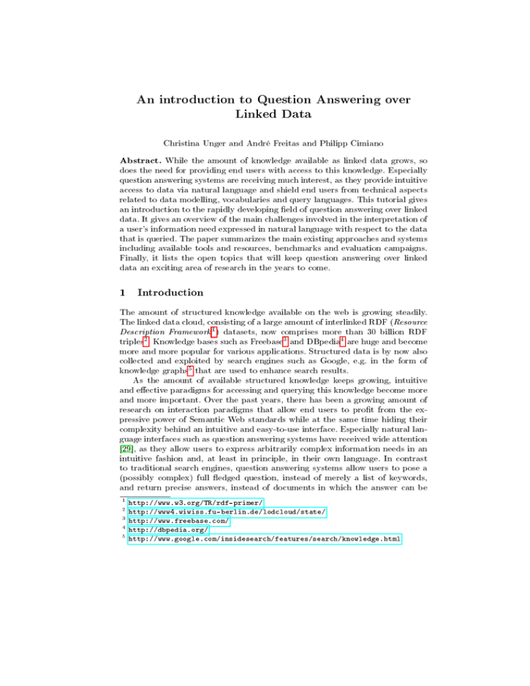 An introduction to Question Answering over Linked