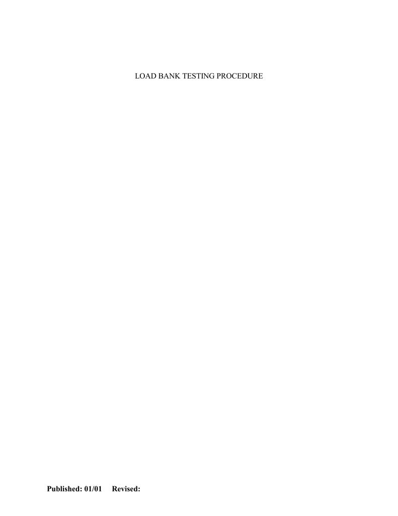 Published 01 01 Revised Load Bank Testing Procedure