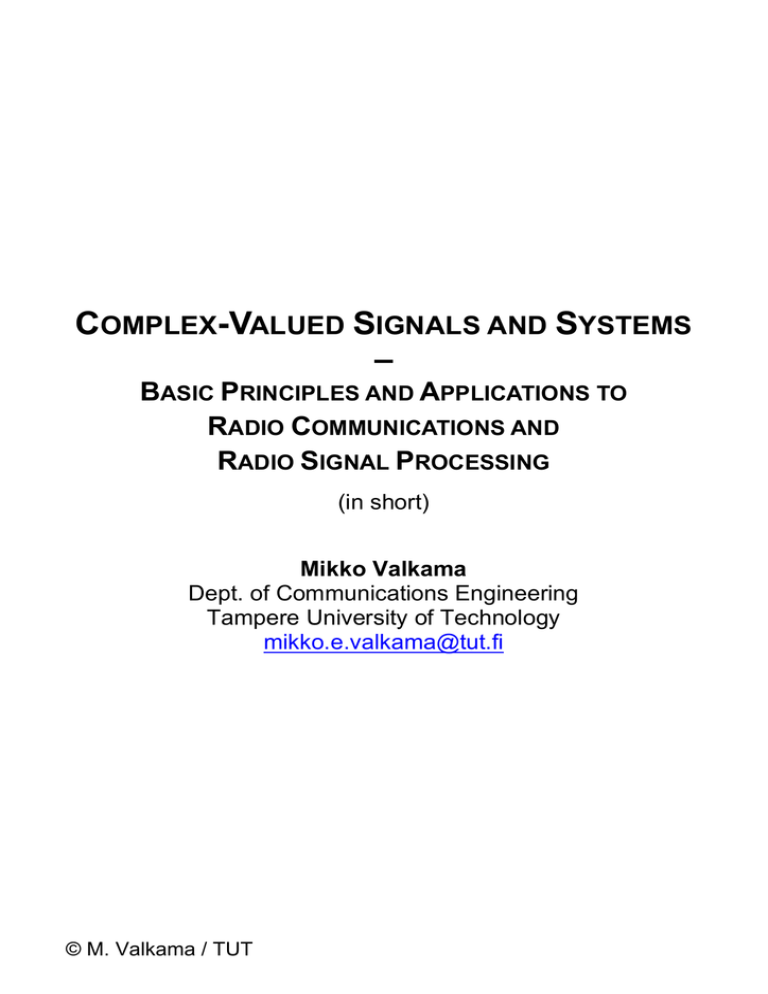complex-valued signals and systems – basic principles and