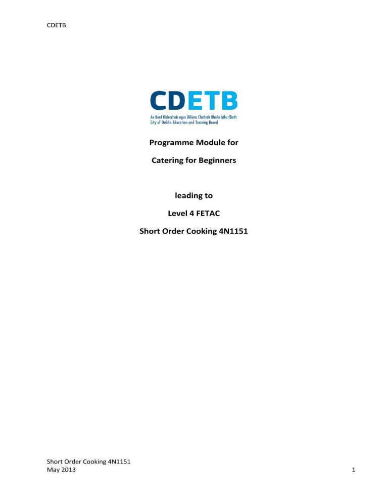 Catering for Beginners: Short Order Cooking Module
