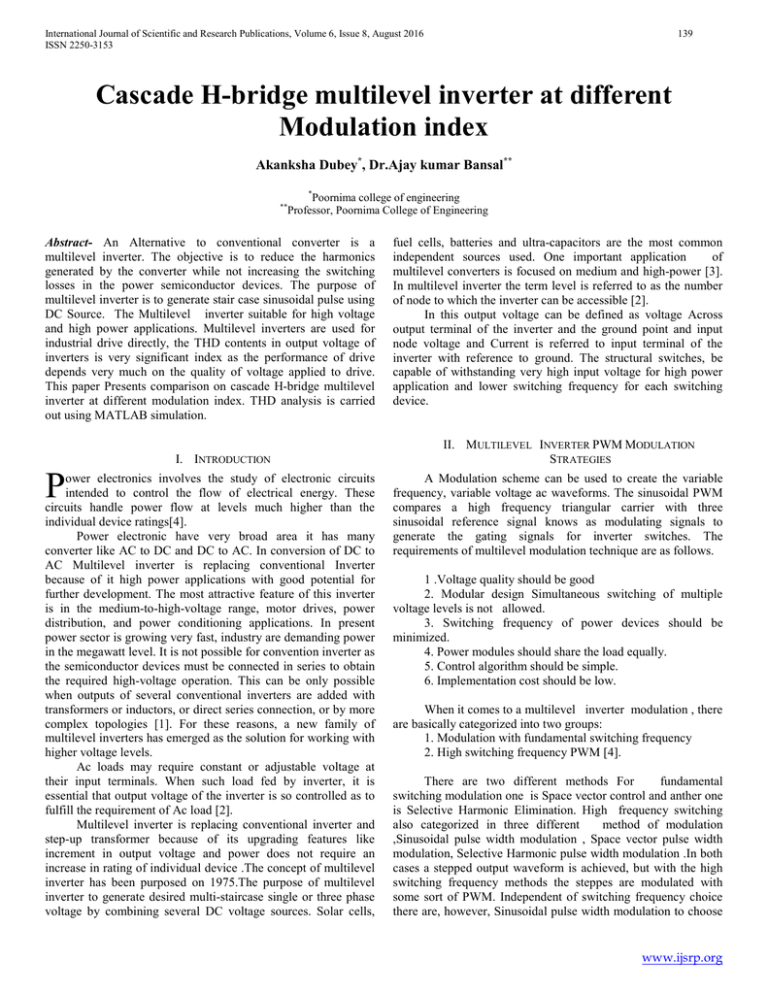 Cascade H-bridge multilevel inverter at different Modulation index