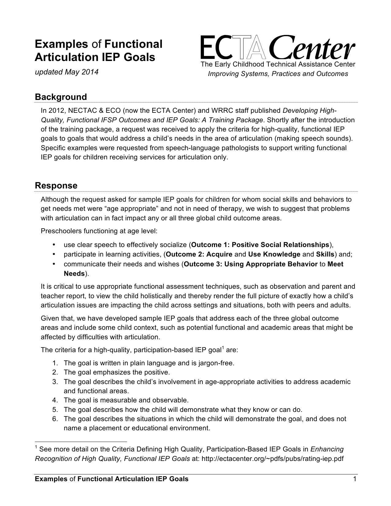 Examples Of Functional Articulation IEP Goals