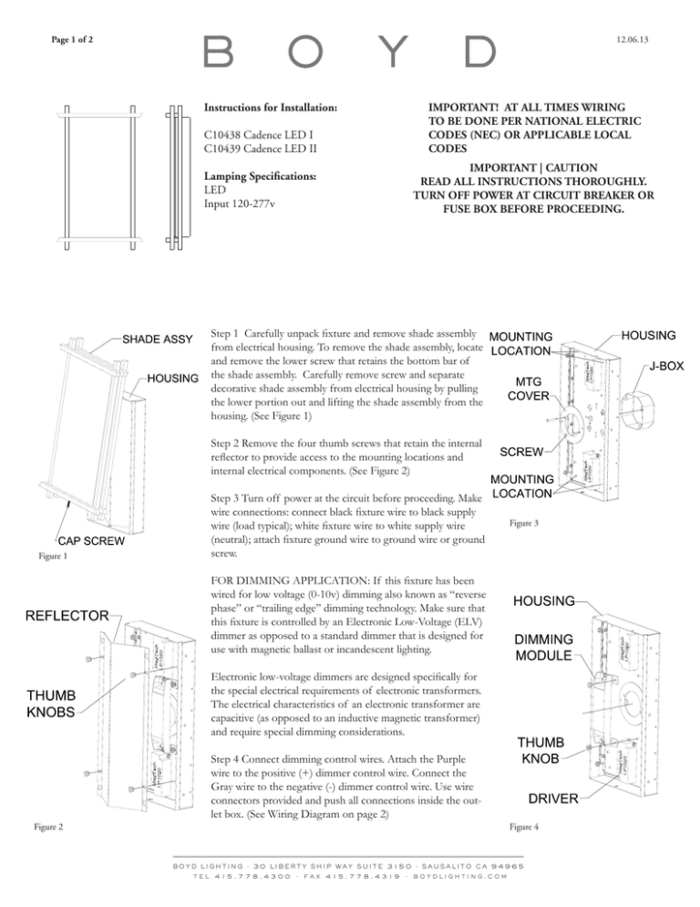 Step 1 Carefully Unpack Fixture And Remove Shade Assembly From