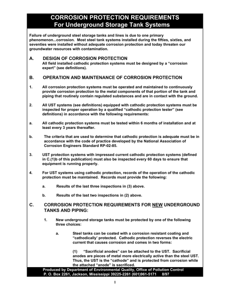 Corrosion Protection Requirements for UST Systems