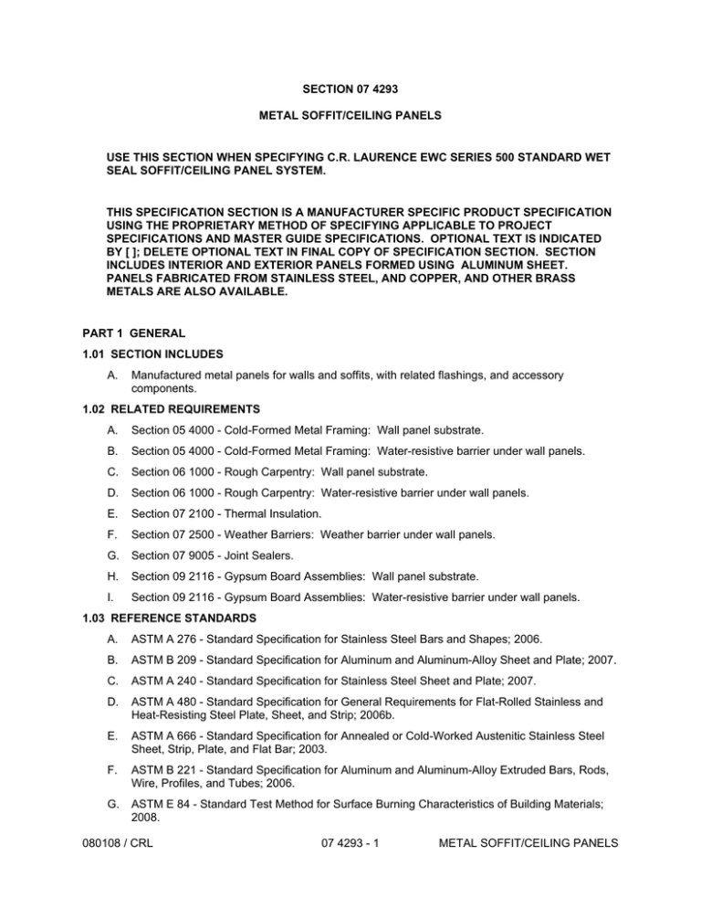 CSI Format Specifications Standard Metal System CRL ARCH