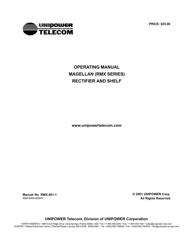 OPERATING MANUAL MAGELLAN (RMX SERIES) RECTIFIER