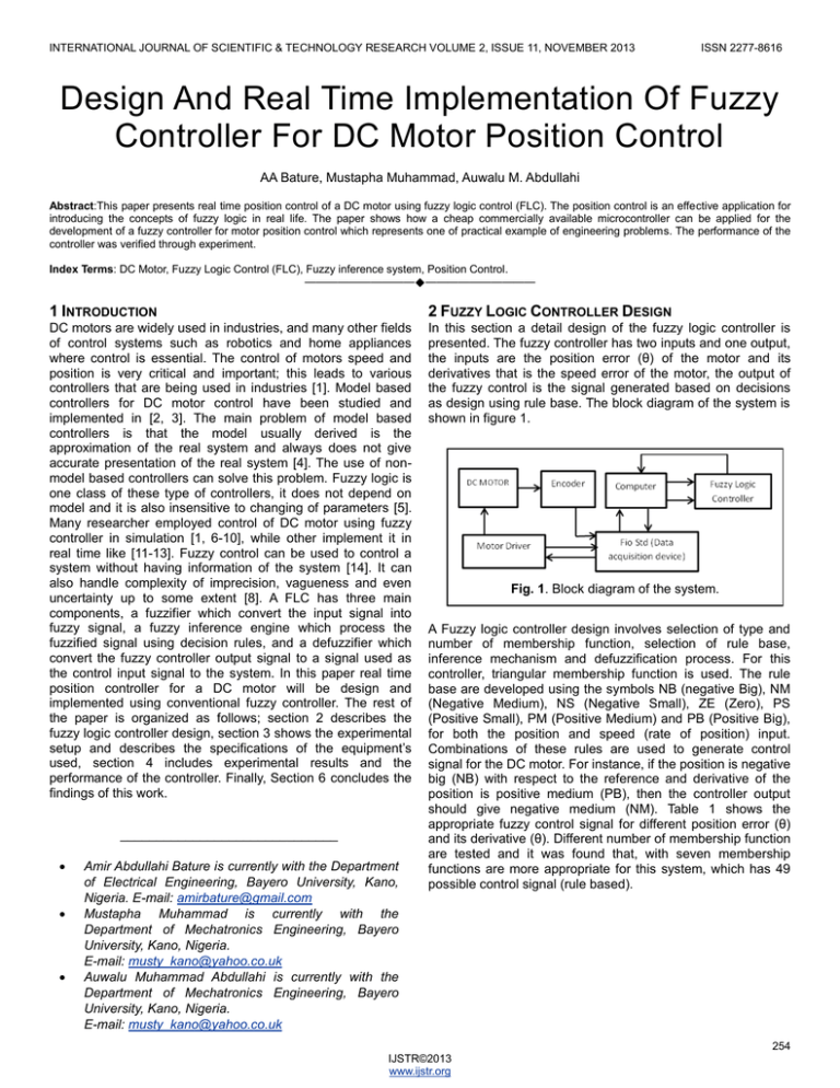 Design And Real Time Implementation Of Fuzzy Controller For Dc