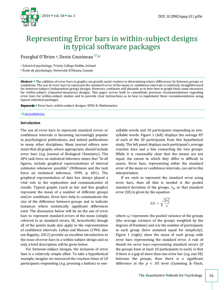 Representing Error bars in within-subject designs in typical software