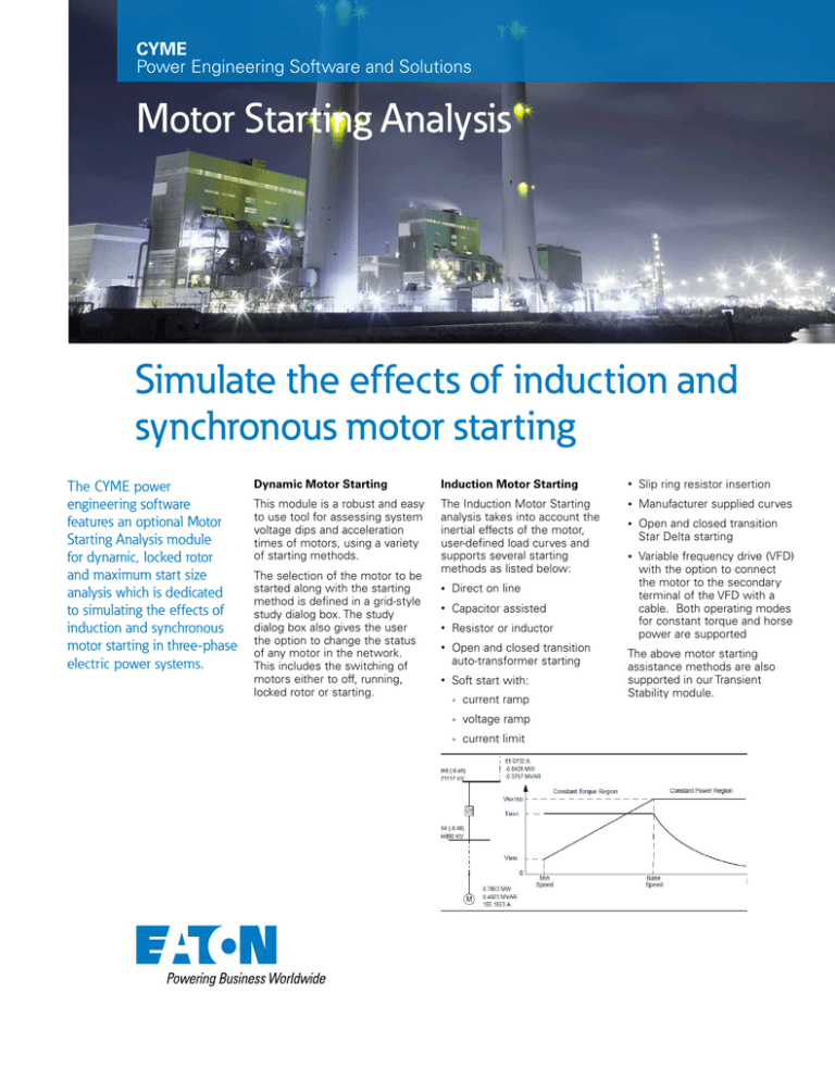 Simulate the effects of induction and synchronous motor starting