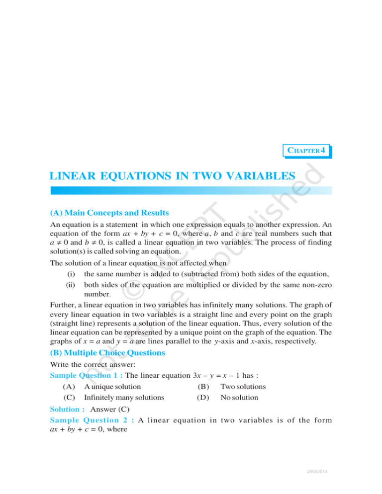 Linear Equations In Two Variables