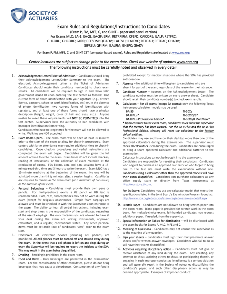 Exam Rules And Regulations Instructions To Candidates