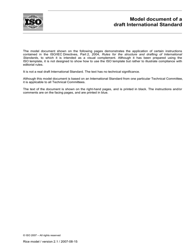 Model document of a draft International Standard