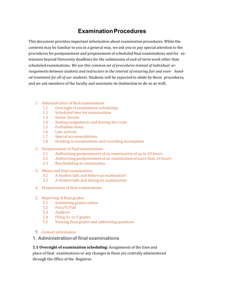 Exam Procedures Office Of The Registrar Exam Procedures Office Of The Registrar