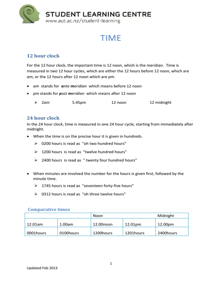 12 Hour Clock 24 Hour Clock