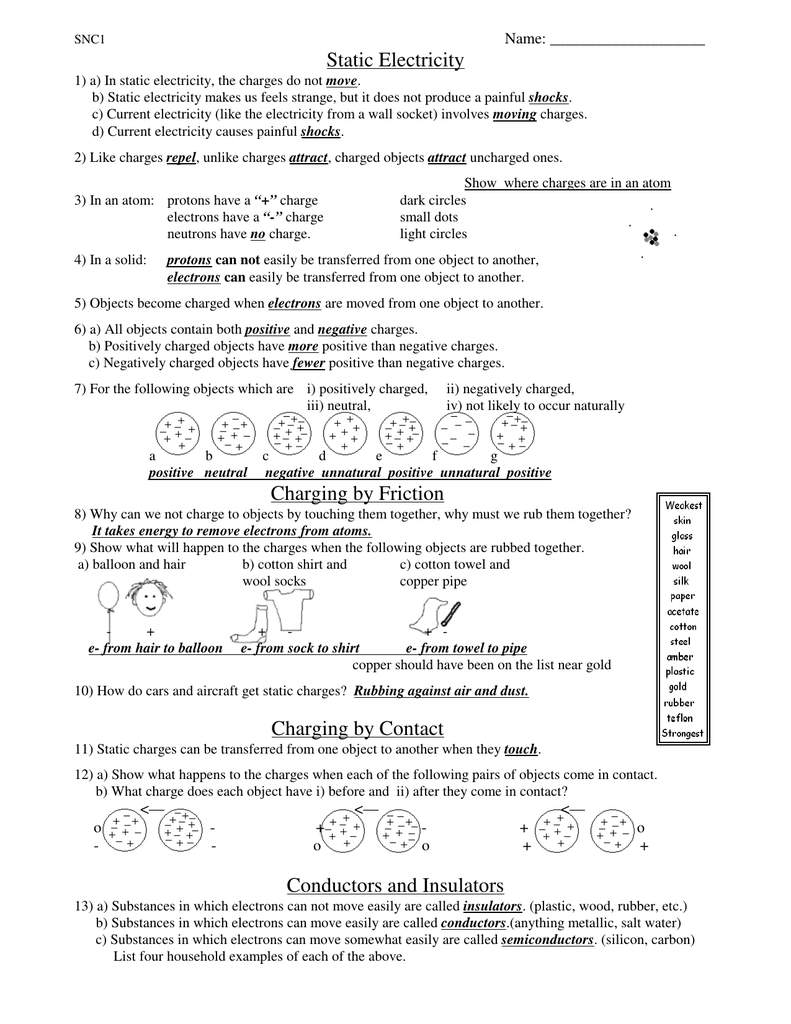 Static Electricity Worksheet Answers Englishworksheet my id