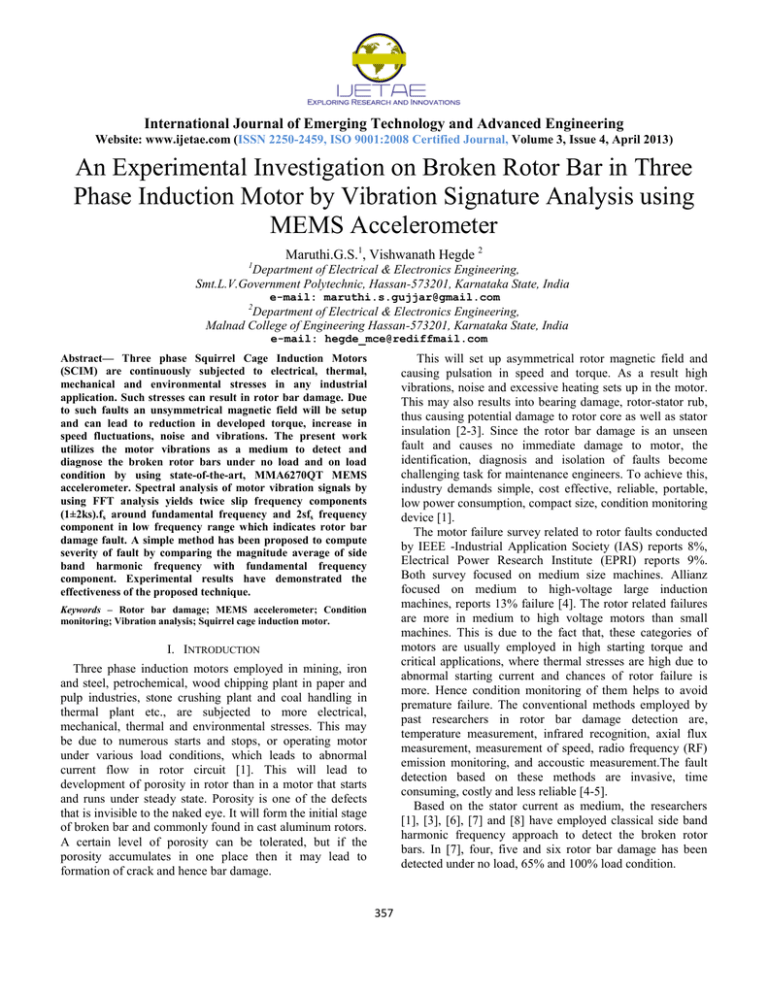 An Experimental Investigation On Broken Rotor Bar In