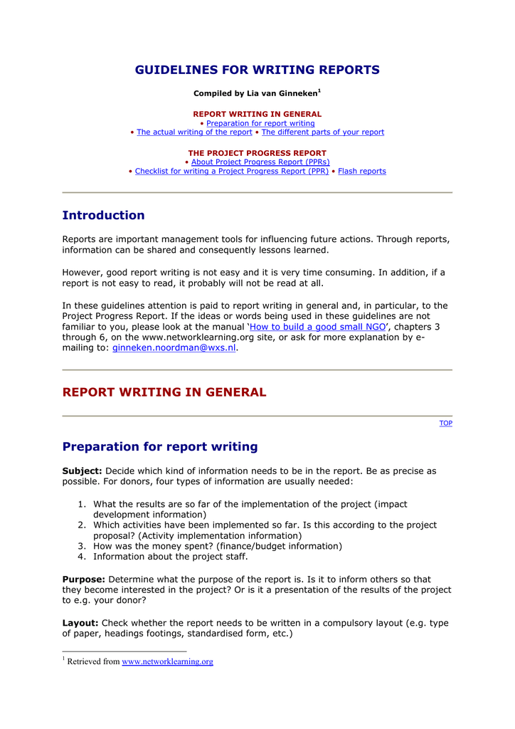 Guidelines For Writing Reports