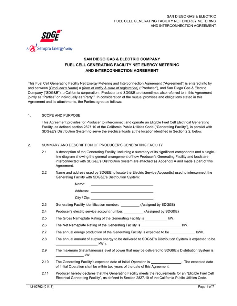 This Generating Facility Interconnection Agreement (“Agreement”) is