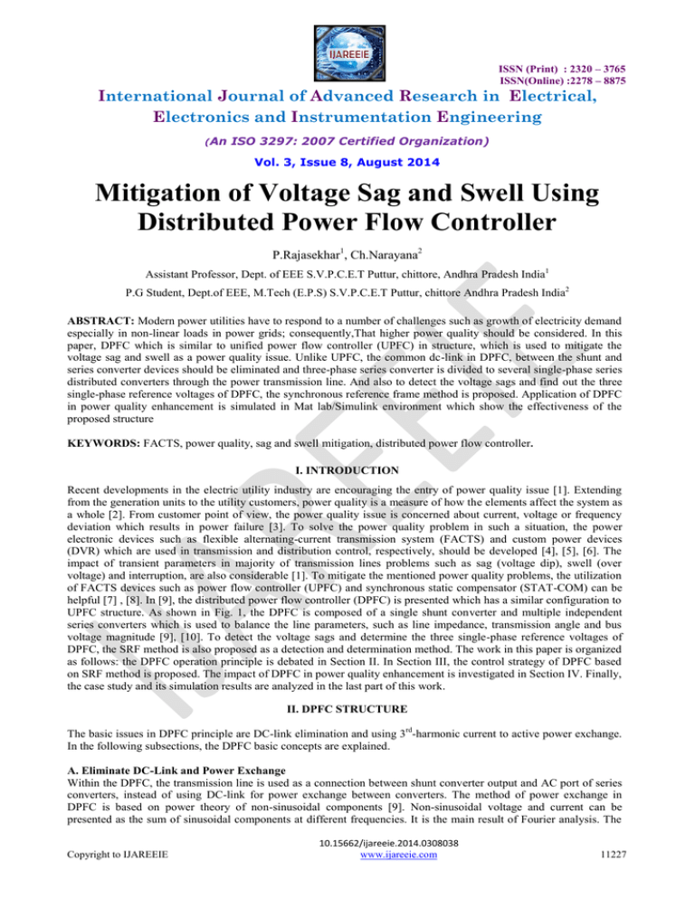 Mitigation Of Voltage Sag And Swell Using Distributed