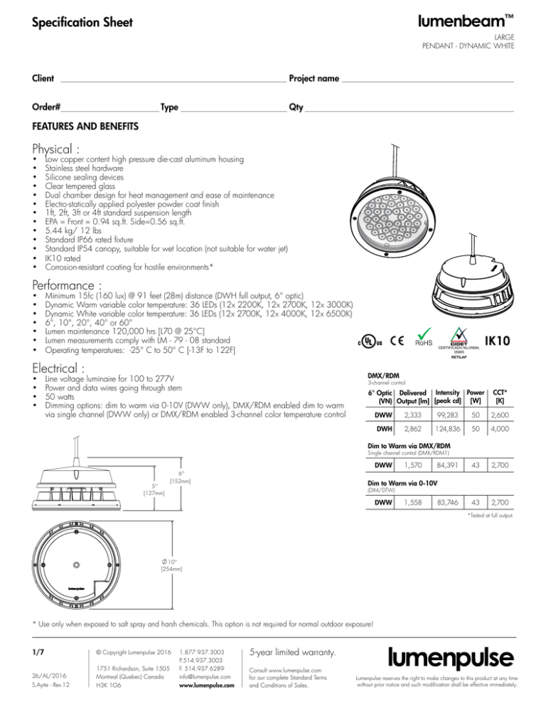 Specification Sheet PDF Specification Sheet PDF
