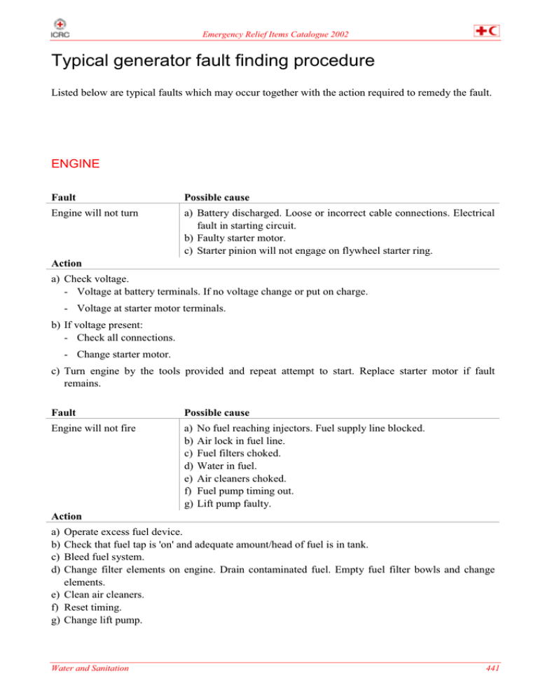 Typical Generator Fault Finding Procedure Typical Generator Fault Finding Procedure
