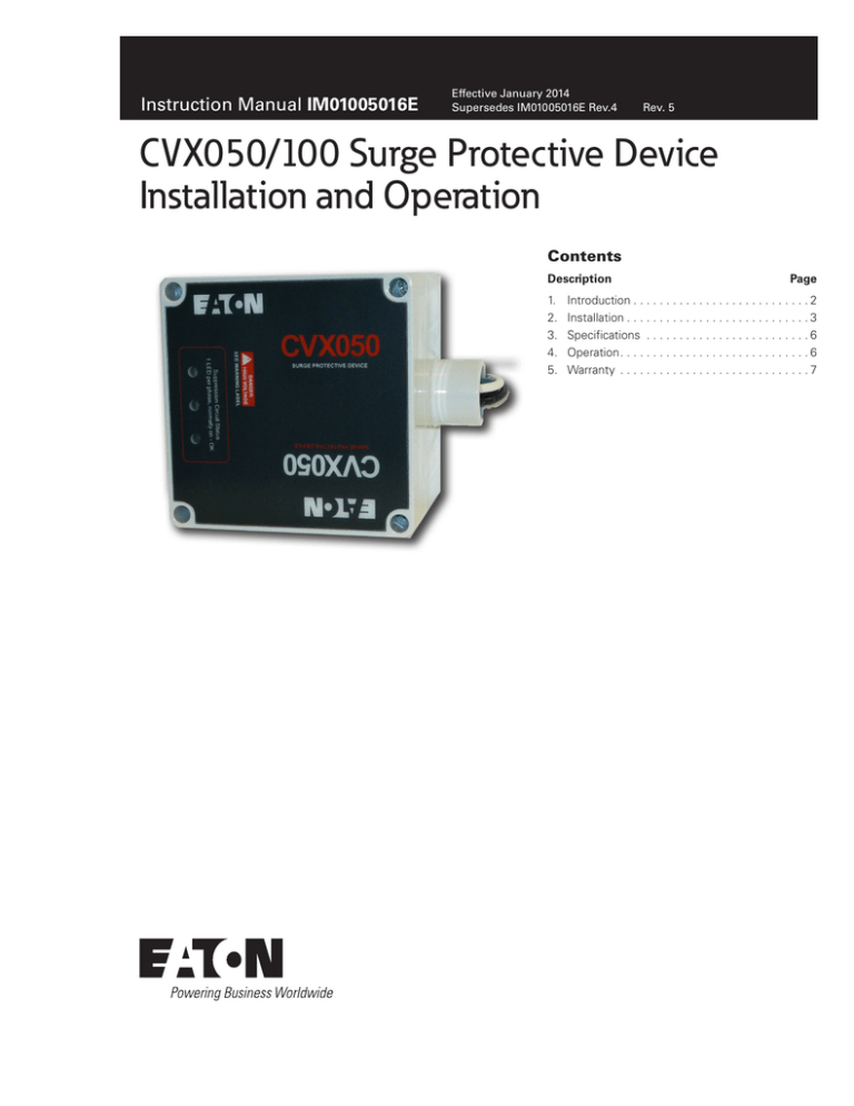 CVX050/100 Surge Protective Device Installation and