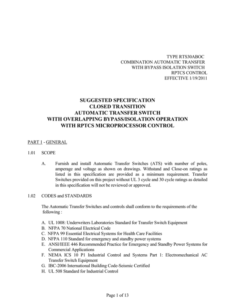 suggested specification closed transition automatic