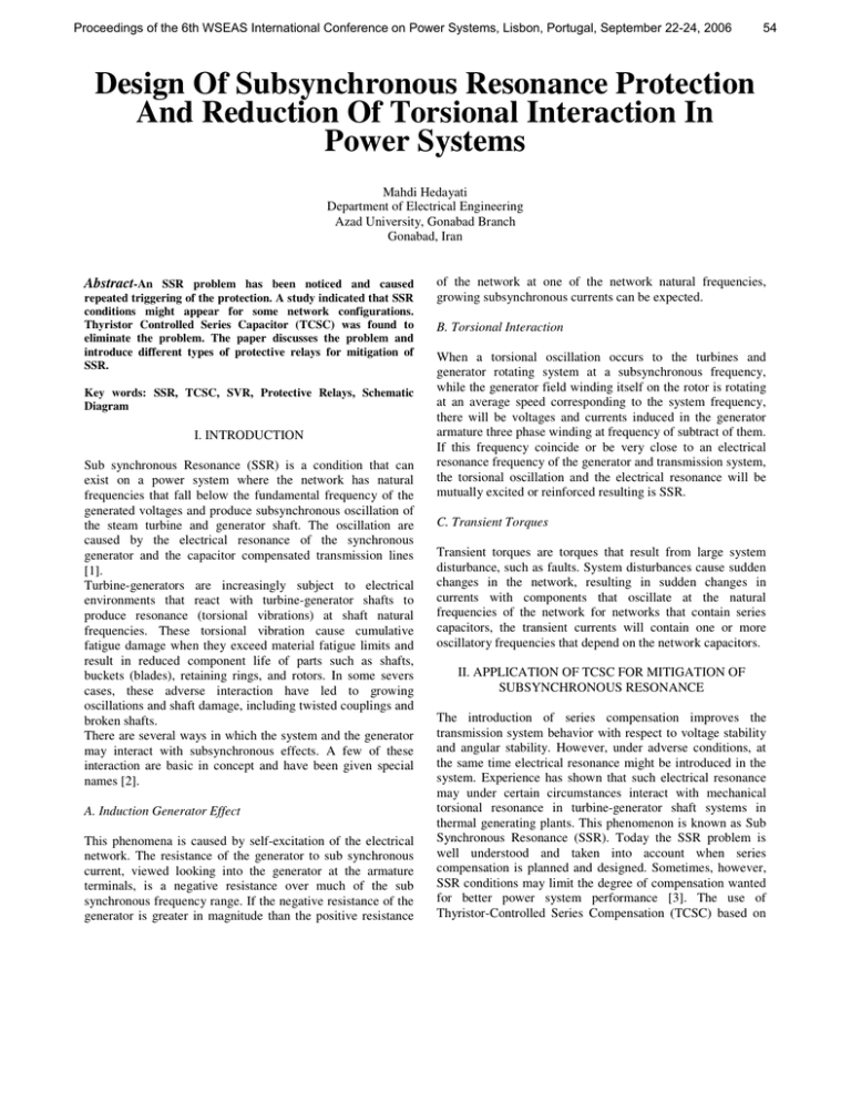 Design Of Subsynchronous Resonance Protection And Reduction Design Of Subsynchronous Resonance Protection And Reduction