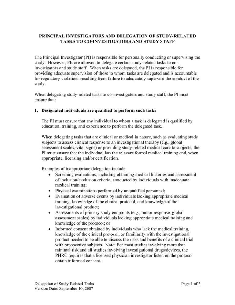 Investigator Delegation of Duties Study