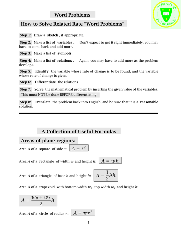 Word Problems How To Solve Related Rate Word Problems A
