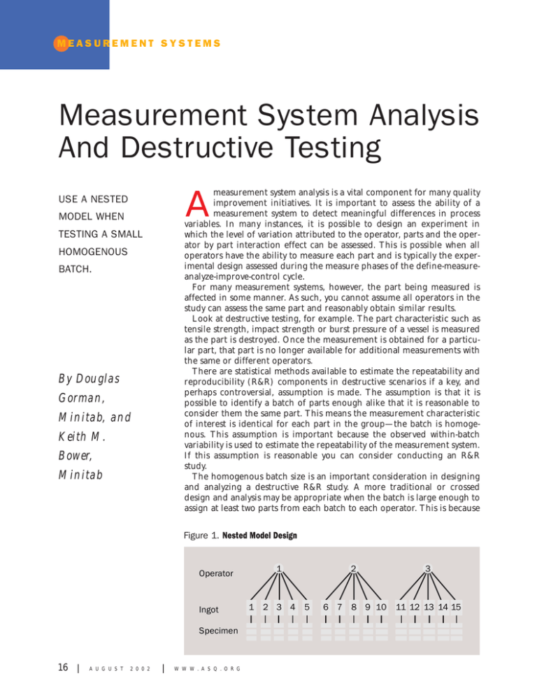 Measurement System Analysis And Destructive Testing