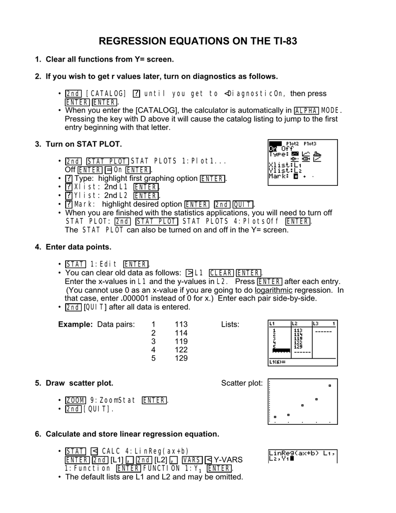 Regression Equations On The TI 83