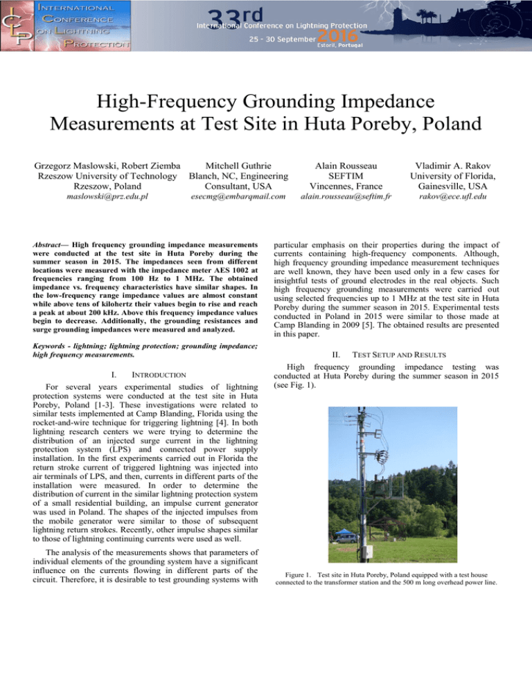 High-Frequency Grounding Impedance Measurements at Test Site