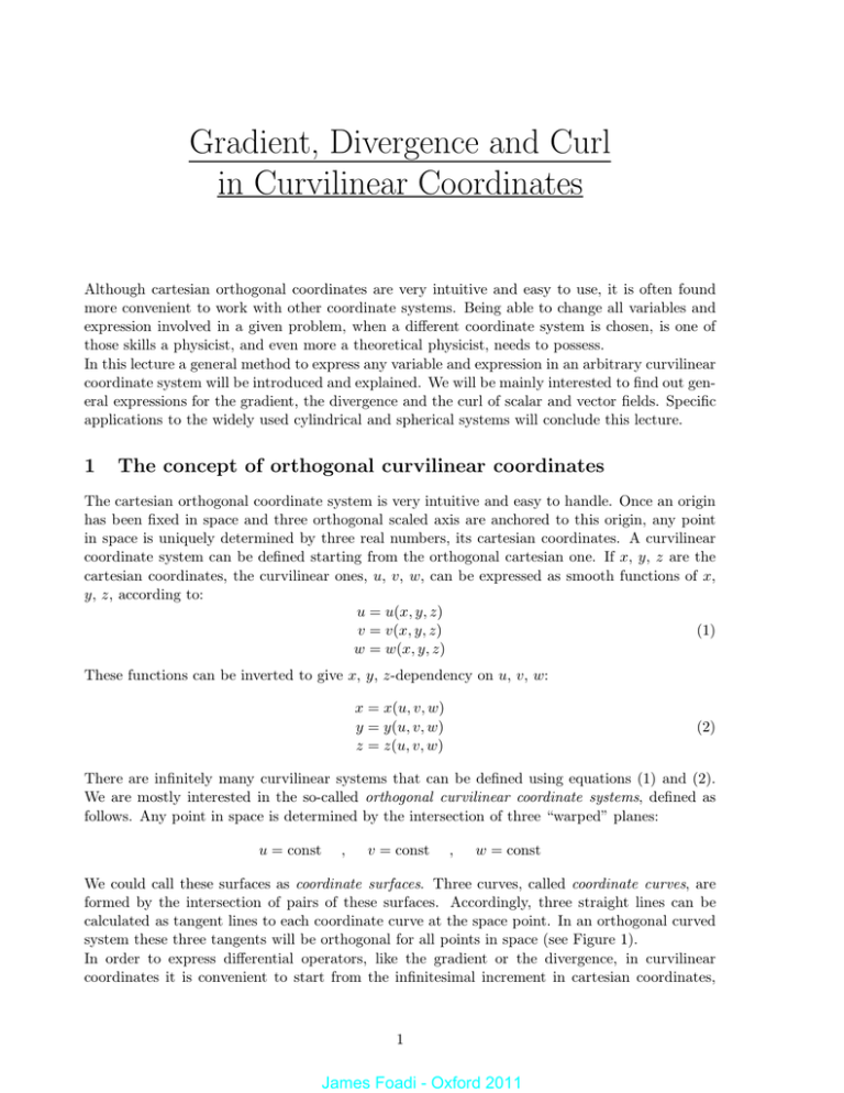 Gradient Divergence And Curl In Curvilinear Coordinates