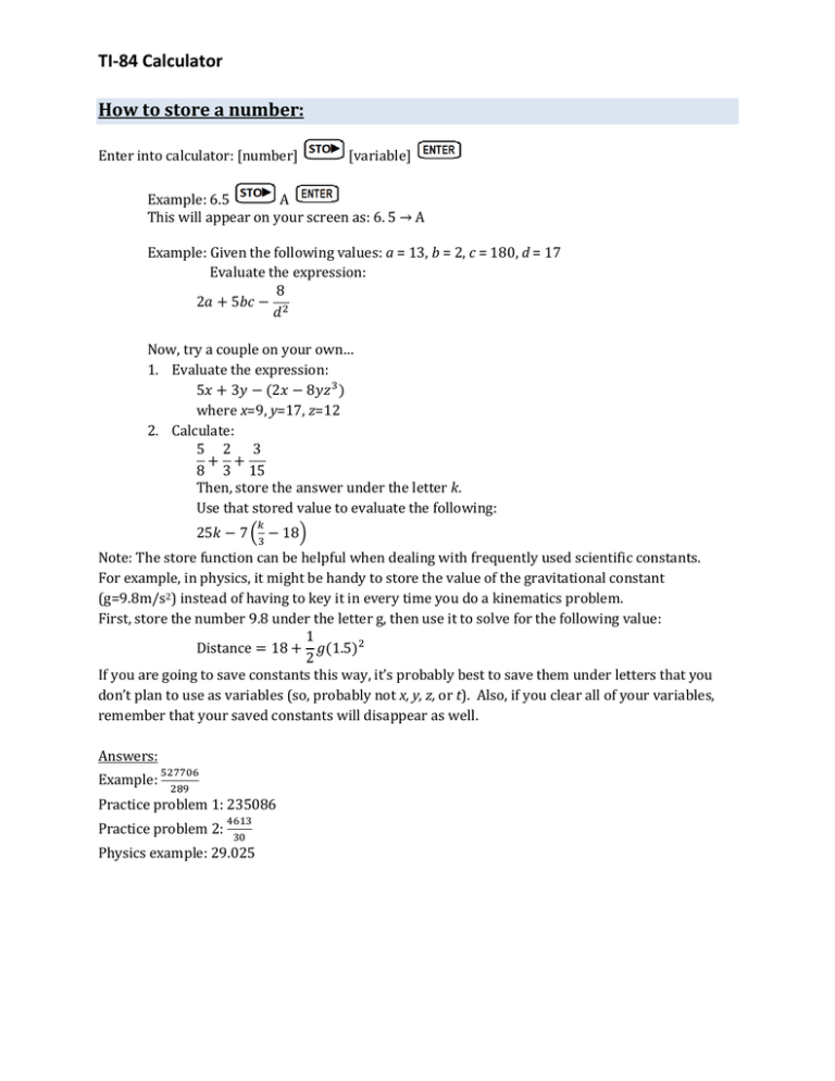 TI 84 Calculator How To Store A Number 