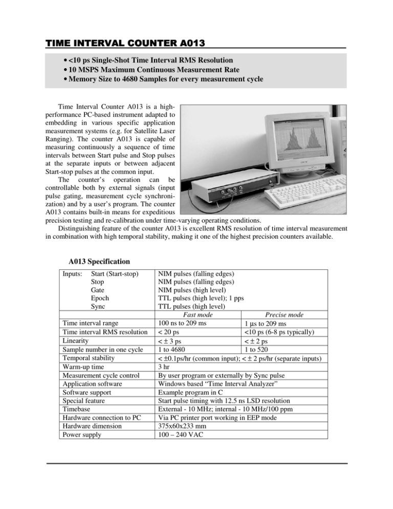 Time Interval Counter A013 Time Interval Counter A013