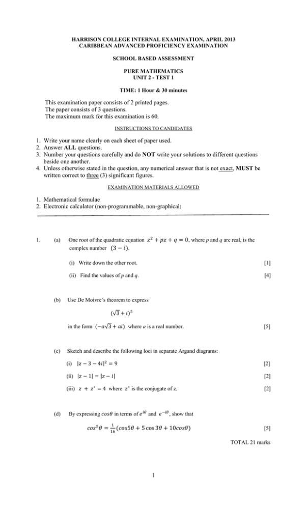 1 This Examination Paper Consists Of 2 Printed Pages The Paper