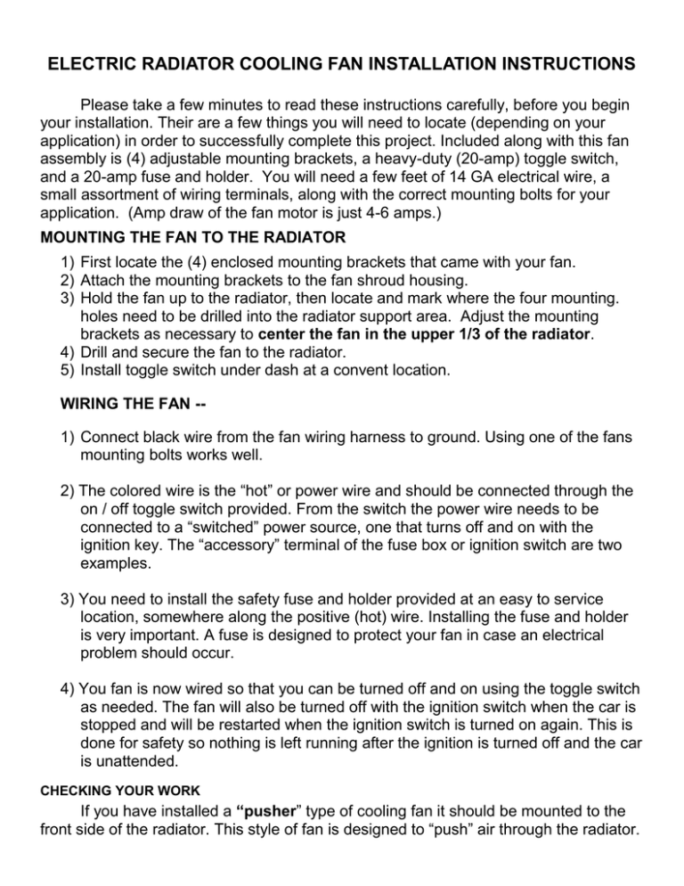 How To Wire Electric Radiator Fan Directly To A Toggle Switch Wiring Work