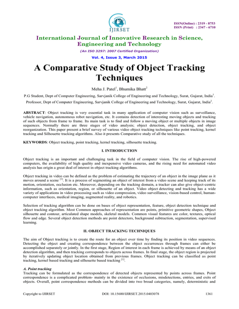 A Comparative Study Of Object Tracking Techniques