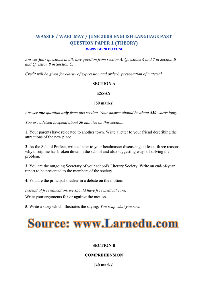 Waec Past Questions And Answers Waec Past Questions And Answers